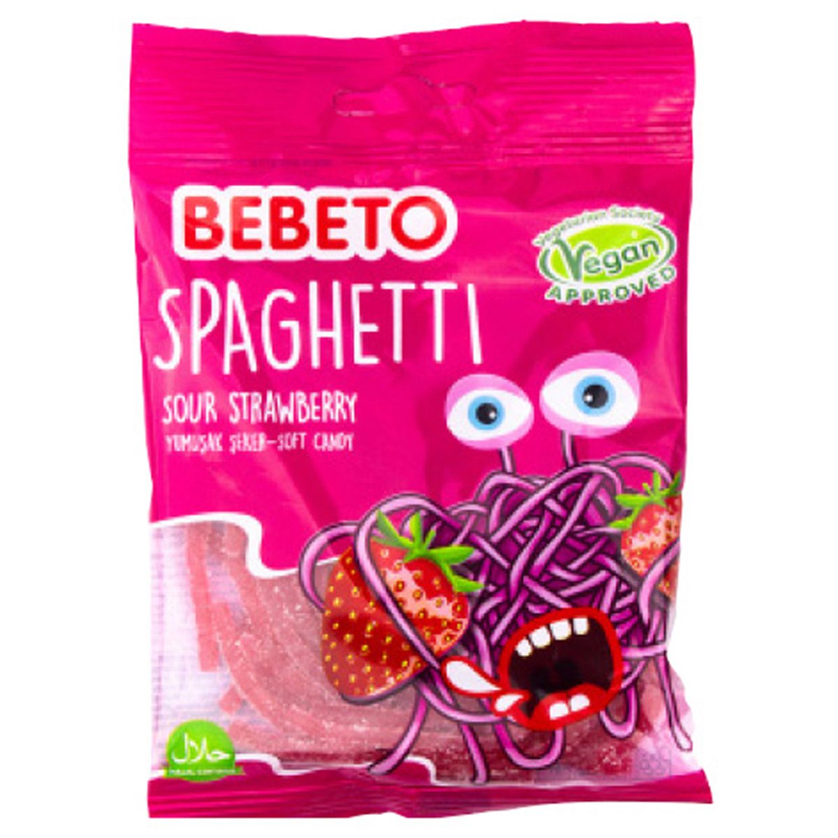 Bebeto Spaghetti Sour Strawberry (100g) - Naschhaus - Schweden - Shop